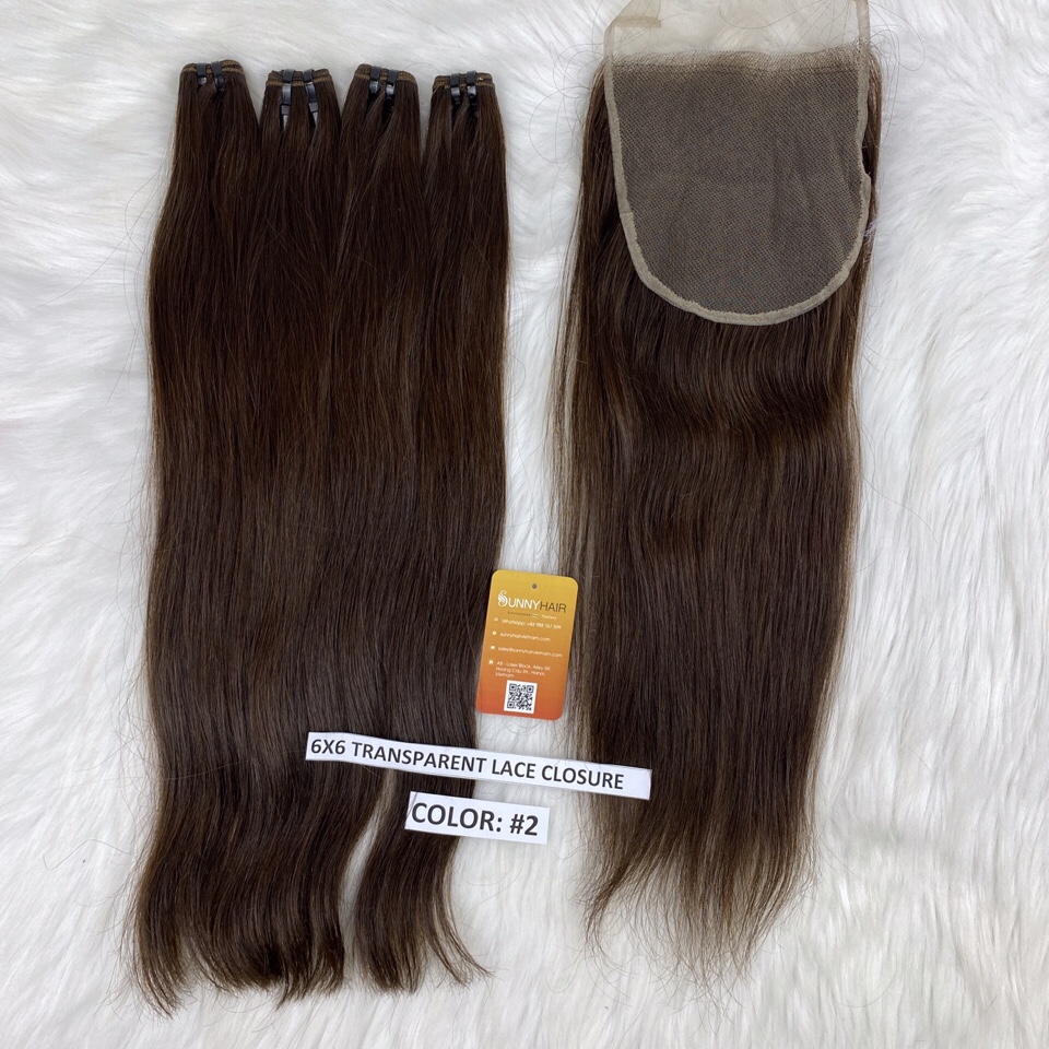 Water Wave Double Weft 100% Virgin Vietnam Hair Bundles with a Lace Closure