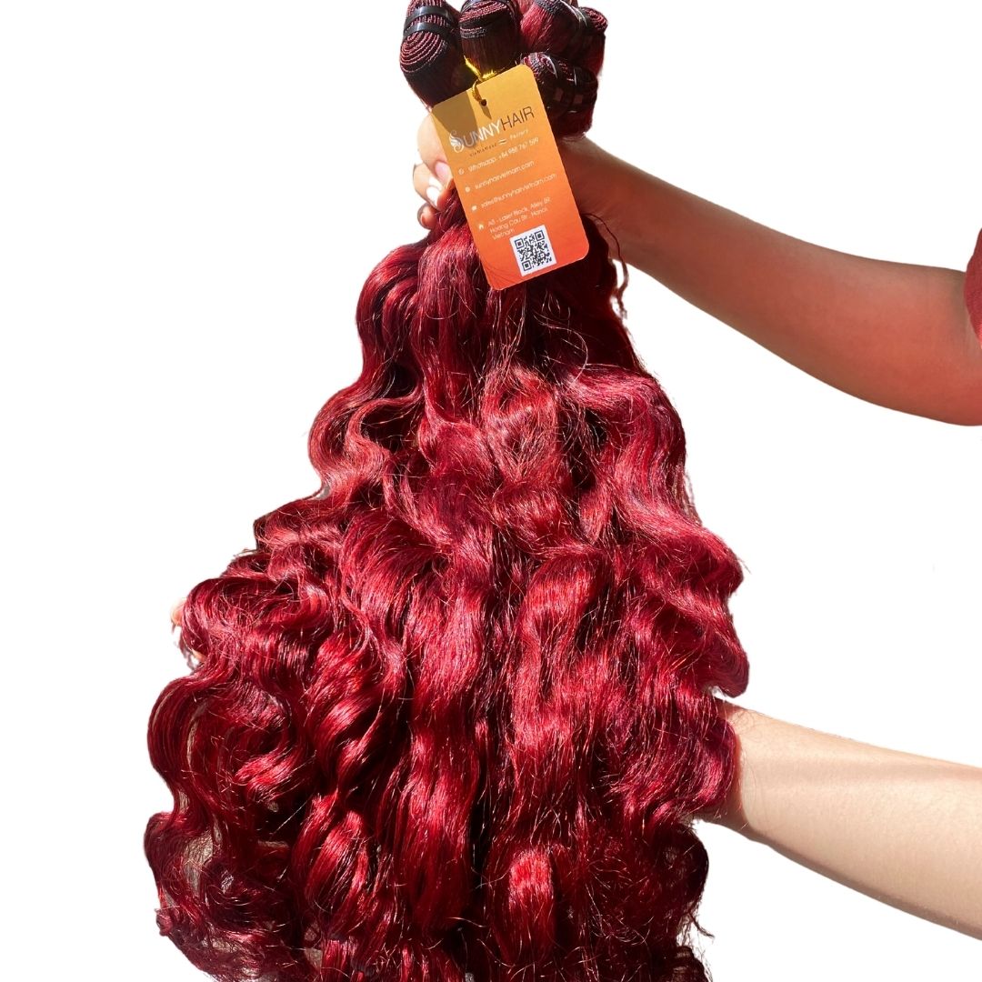 Vivid Burgundy Wavy Machine Weft Hair Extension | Vietnam Hair Factory